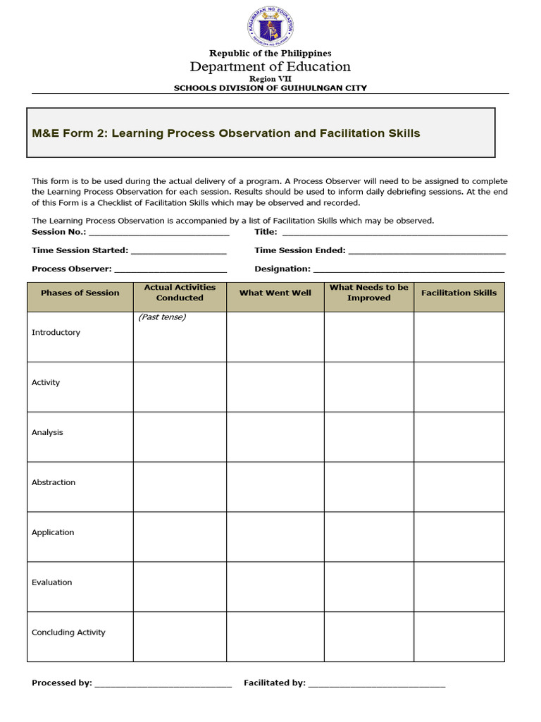 5 Observation Form and Facilitators Skills ME 1 | PDF | Learning | Cognition