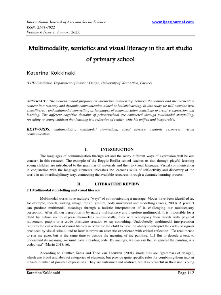 Multimodality, semiotics and visual literacy in the art studio of ...