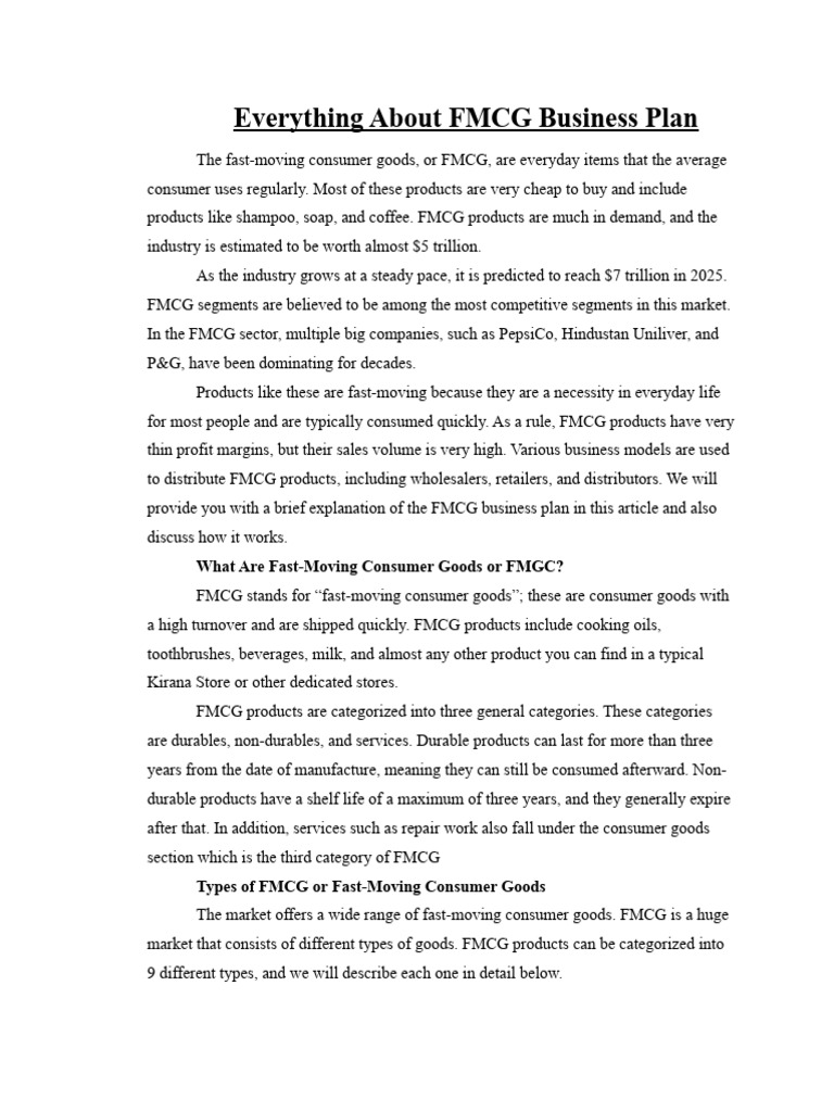 Everything About FMCG Business Plan | Download Free PDF | Marketing