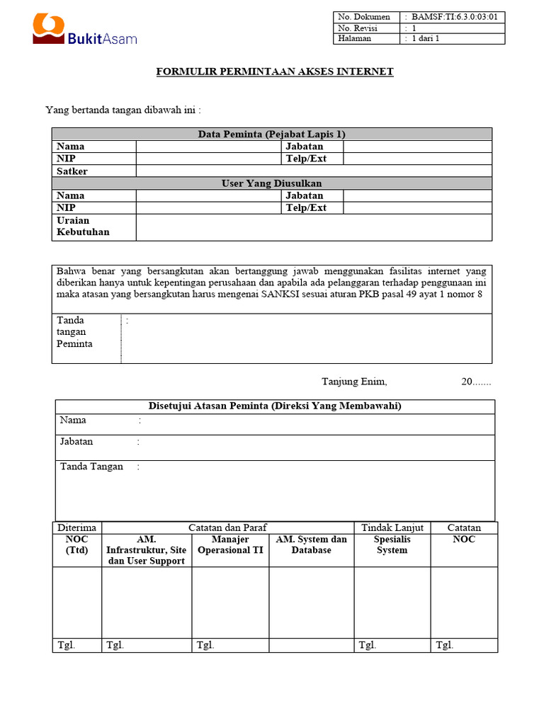 Form Permintaan Akses Internet | PDF