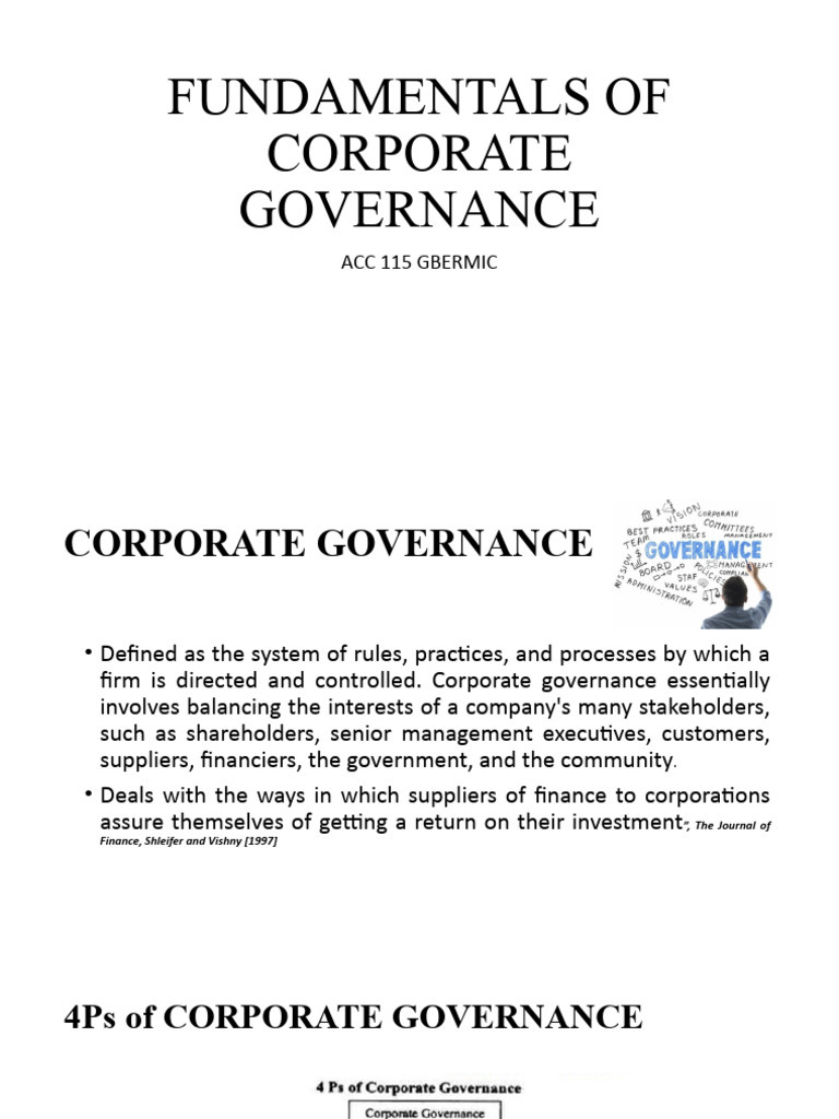 Fundamentals of Corporate Governance - Acc 115 Gbermic | PDF ...