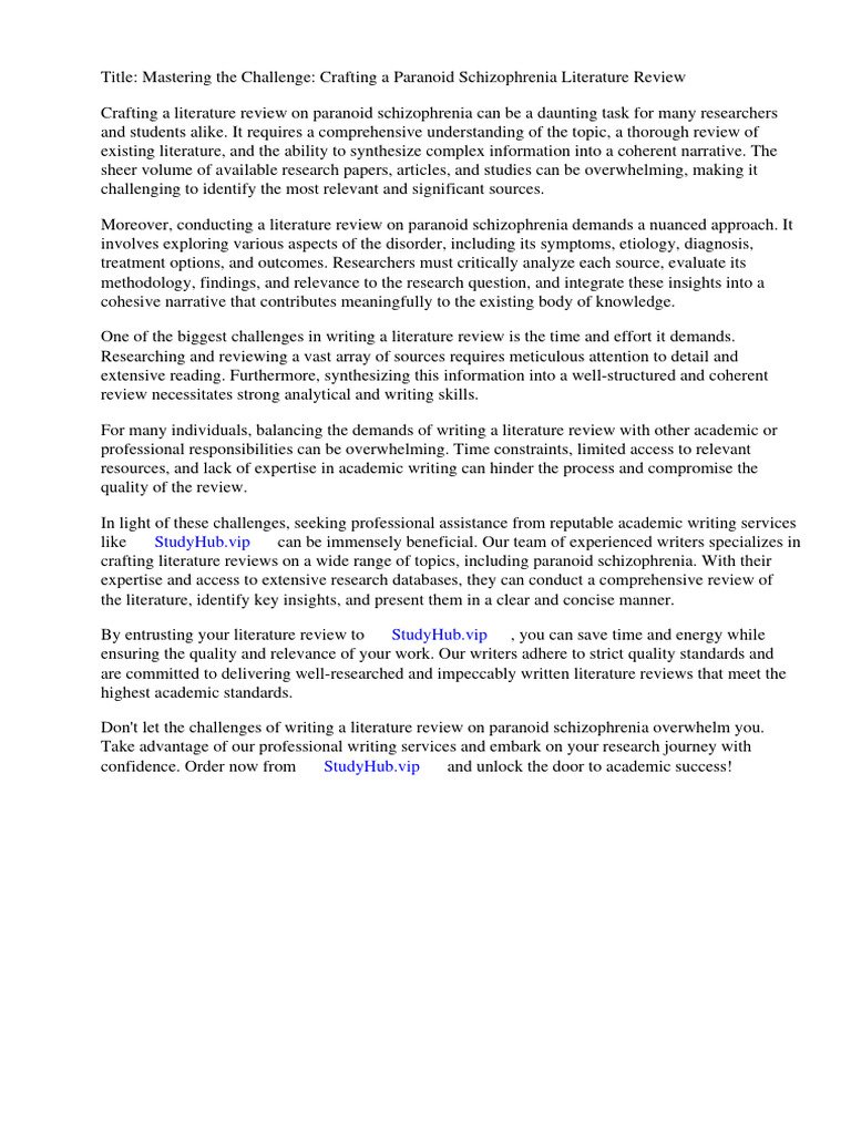 Paranoid Schizophrenia Literature Review Pdf Schizophrenia Paranoia