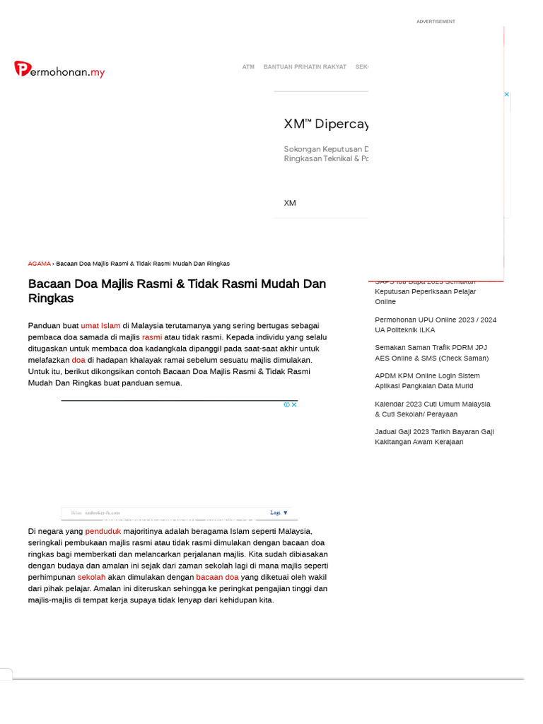 Bacaan Doa Majlis Rasmi Dan Tidak Rasmi Mudah Serta Ringkas | PDF