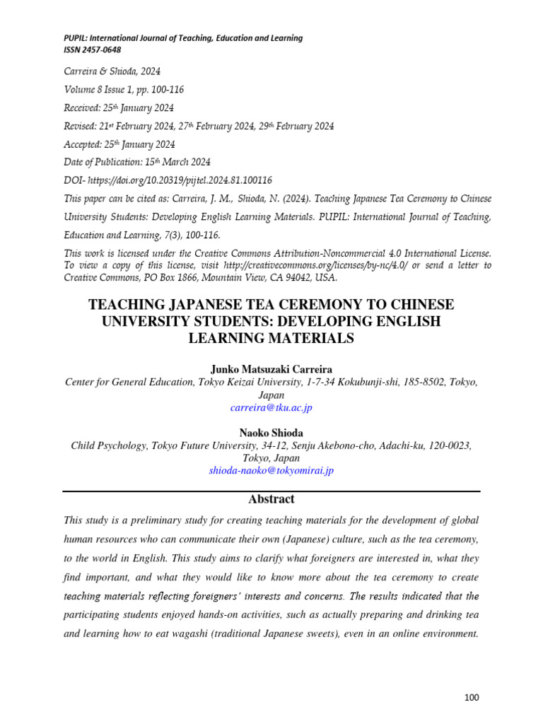 TEACHING JAPANESE TEA CEREMONY TO CHINESE UNIVERSITY STUDENTS ...