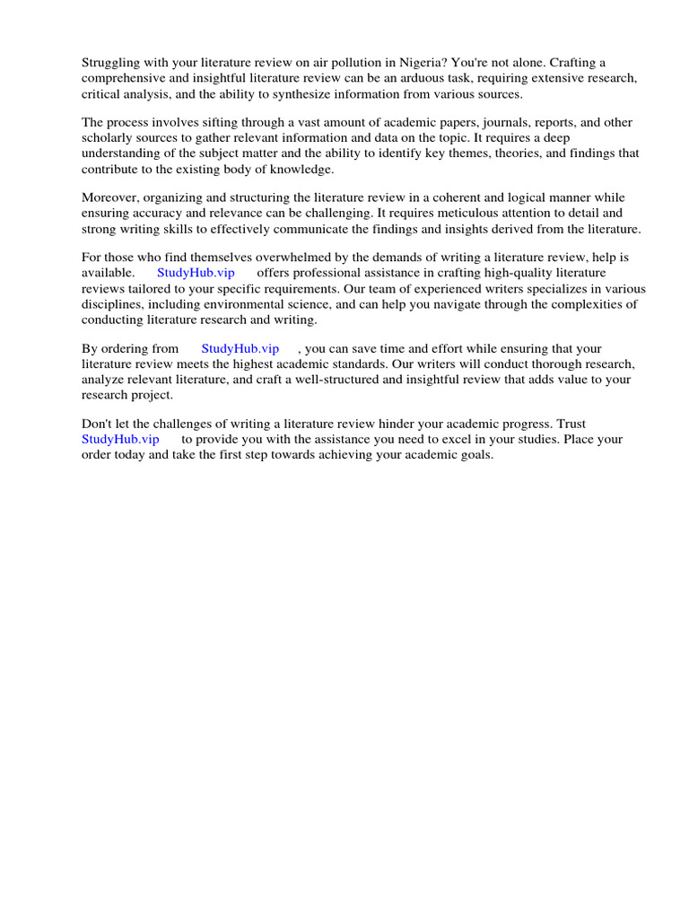 Literature Review On Air Pollution In Nigeria PDF Air Pollution