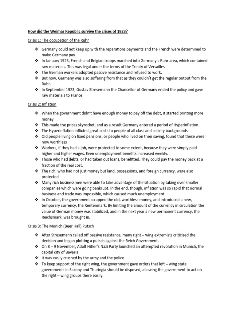 How Did The Weimar Republic Survive The Crises of 1923 | PDF | Weimar ...