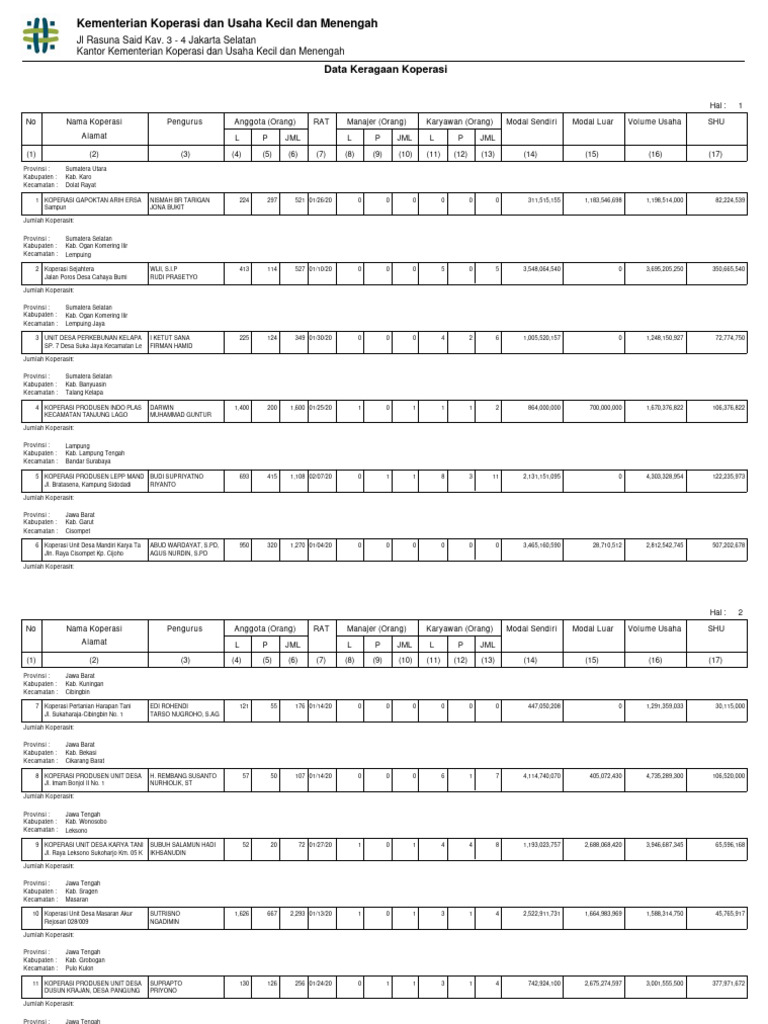 Data Koperasi di Indonesia 2023 | PDF
