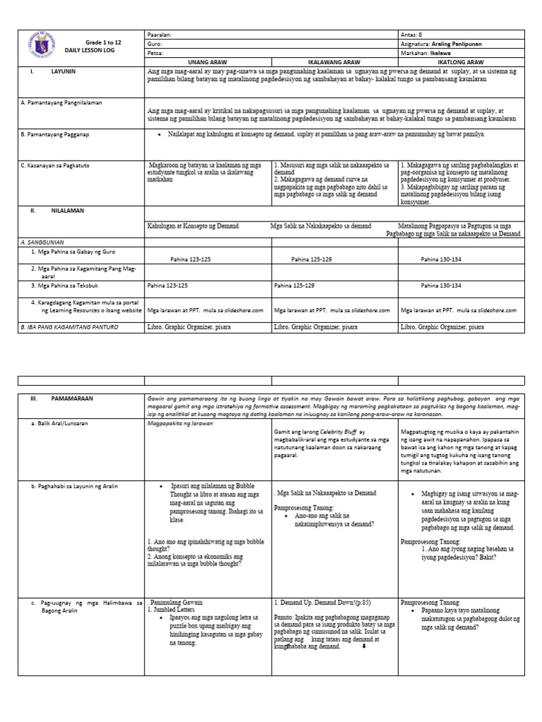 DLL Grade 9 2nd Quarter Week 1 | PDF
