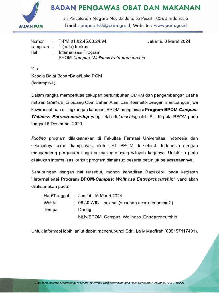 20240313020825undangan Ke UPT Sosialisasi Program BPOM Campus Wellness Enterpreunership 15 Maret ...