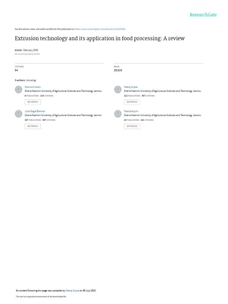 Extrusion Technology and Its Application in Food Processing: A Review | PDF | Extrusion | Foods