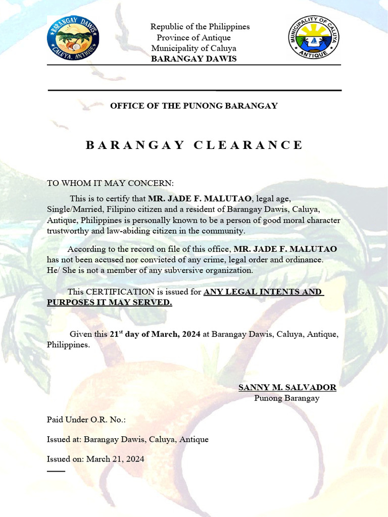 BARANGAY CLEARANCE | PDF
