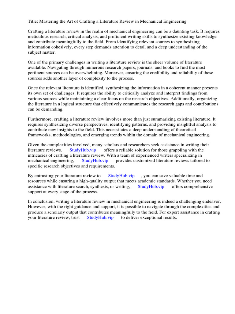 Example Literature Review Mechanical Engineering | PDF | Mechanical ...