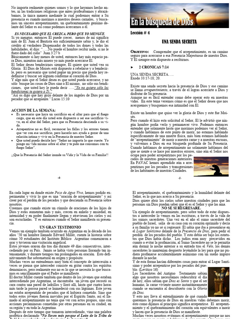 Serie en La Busqueda de Dios - Leccion 6 Una Senda Secreta | PDF | Pecado | Oración