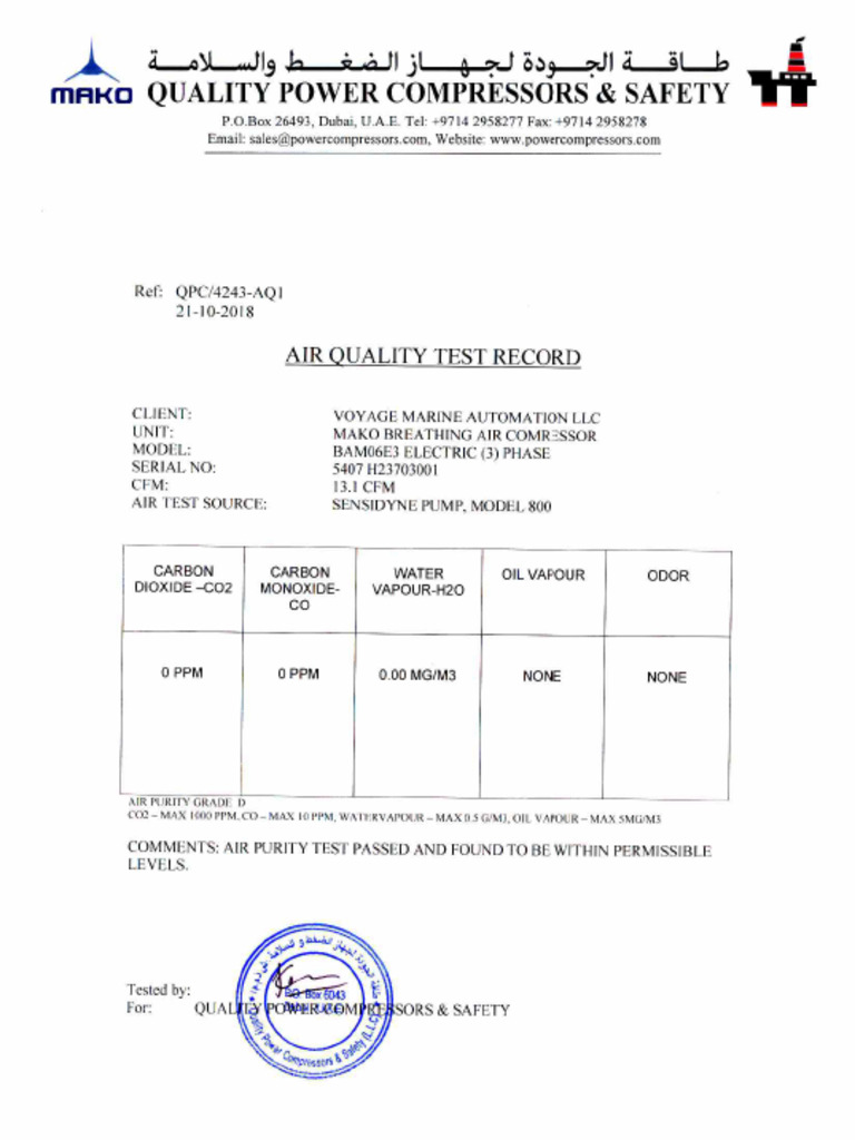 Compressor Test Certificate | PDF