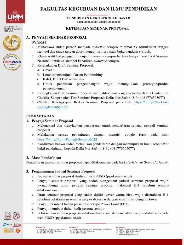 Ketentuan Seminar Proposal PGSD | PDF