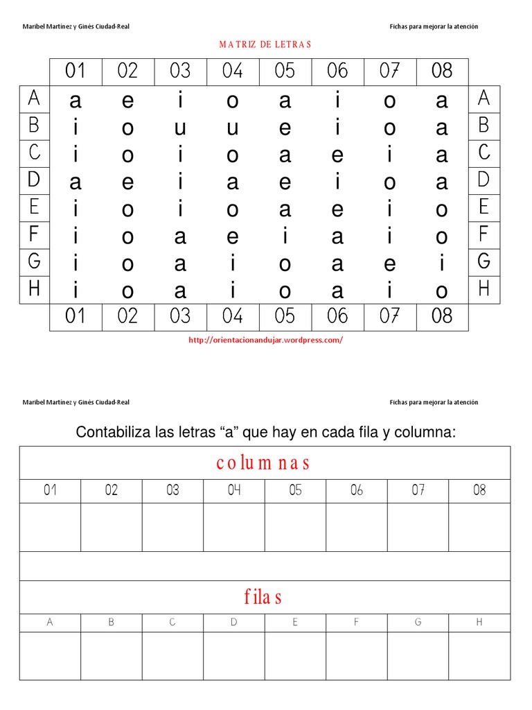 Matriz de Letras Pequenas 8x8 Fichas 1 25 | PDF | Enseñanza de ...