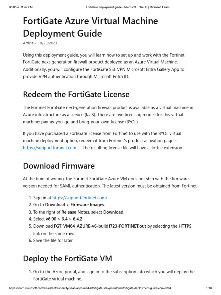 FortiGate Deployment Guide - Microsoft Entra ID - Microsoft Learn | PDF | Computer Network | Ip ...