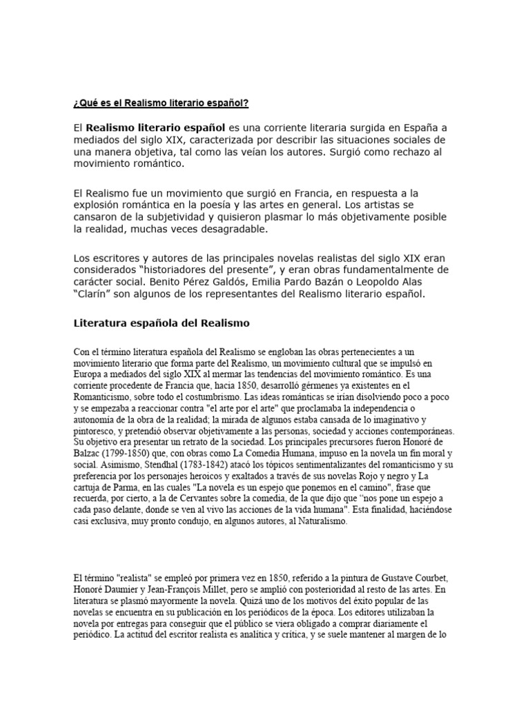 Características del Realismo Español | PDF | Realismo literario