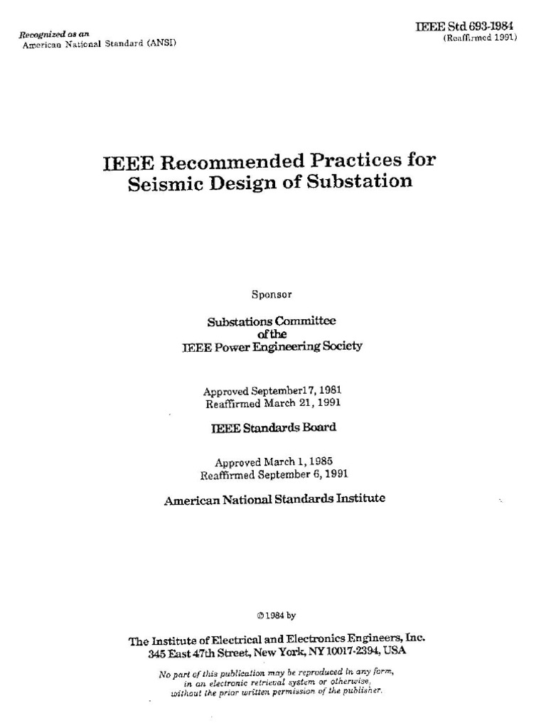 IEEE Std 693-1984 IEEE Recommended Practice for Seismic Design of ...