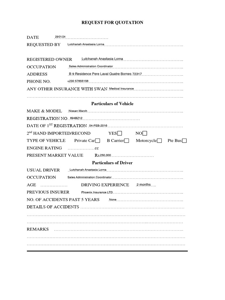 Request For Motor Quotation | PDF