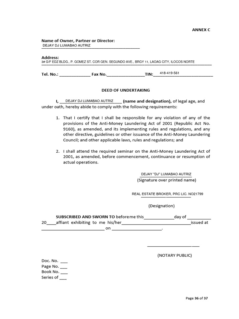 Deed of Undertaking Annex C | PDF