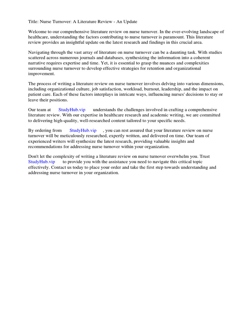Nurse Turnover A Literature Review - An Update | PDF | Nursing | Systematic Review