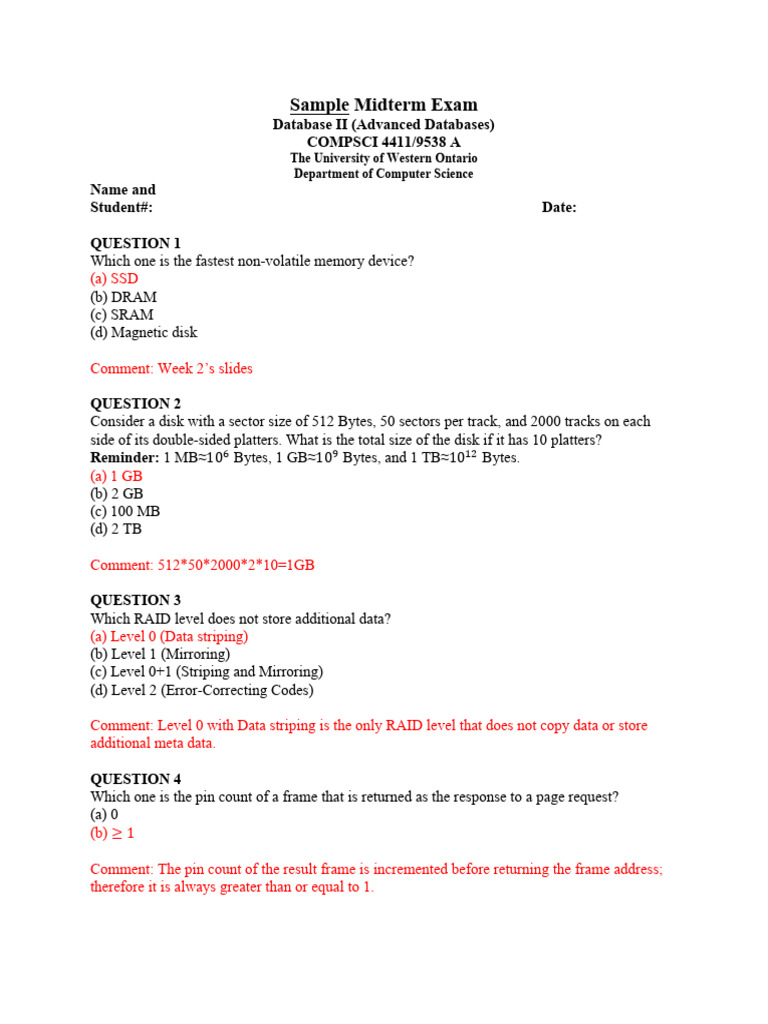 Midterm Sample 4411 9538 | PDF | Database Index | Hard Disk Drive