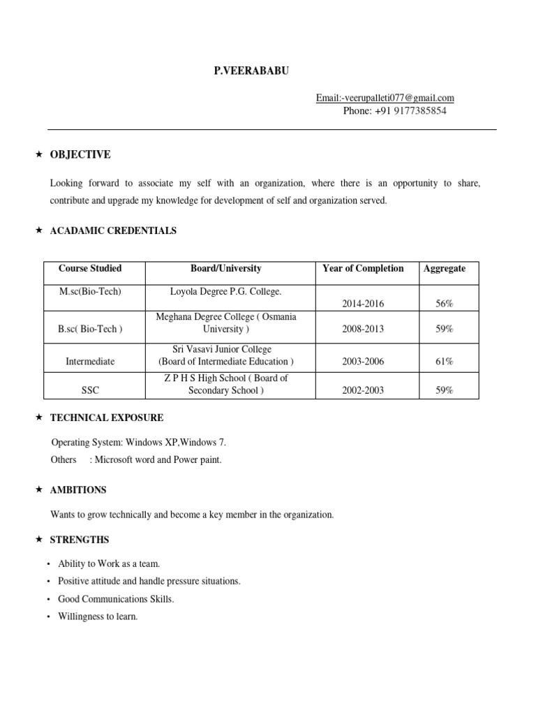 CV Veerababu 2024 | PDF | Biology | Life Sciences