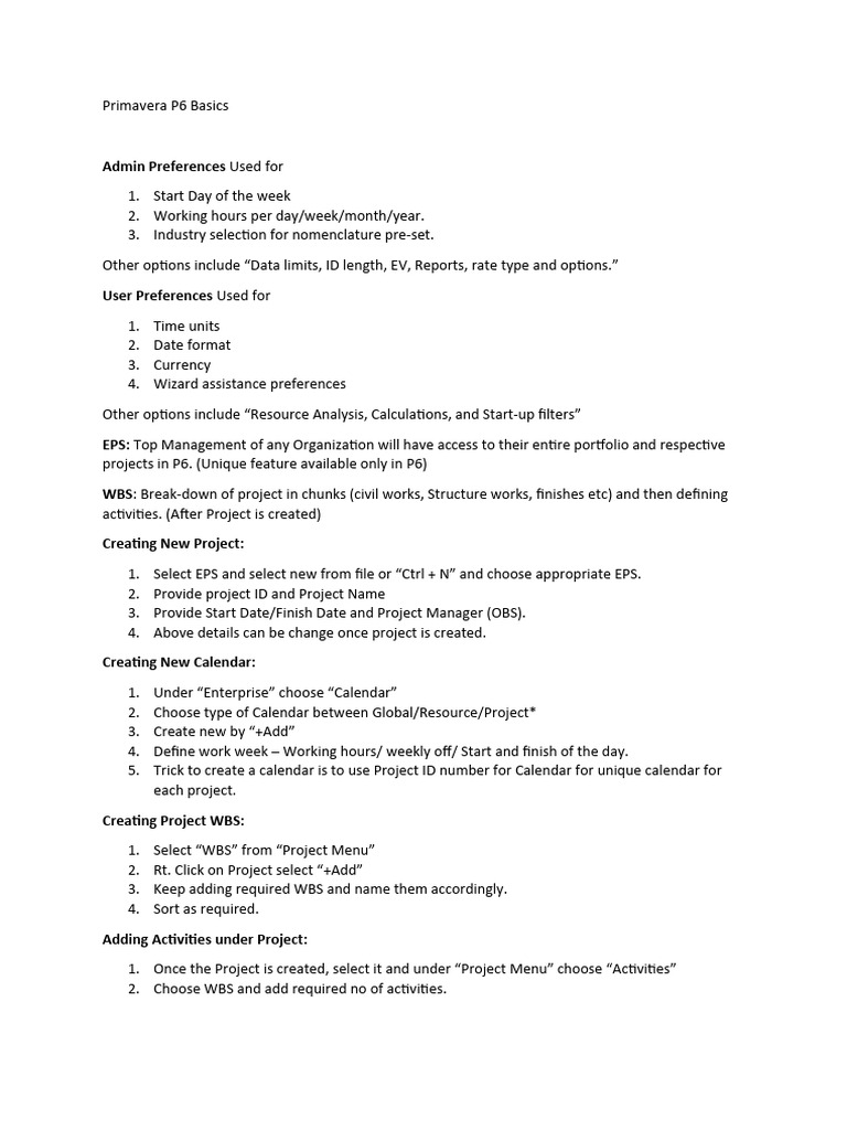 Primavera P6 Basics | PDF | Information Technology | Software