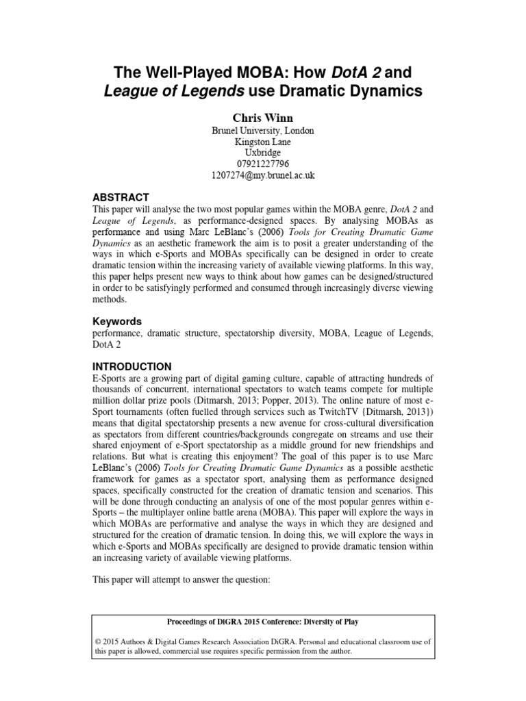 The Well-Played MOBA- How DotA 2 and League of Legends Use Dramatic Dynamics | PDF