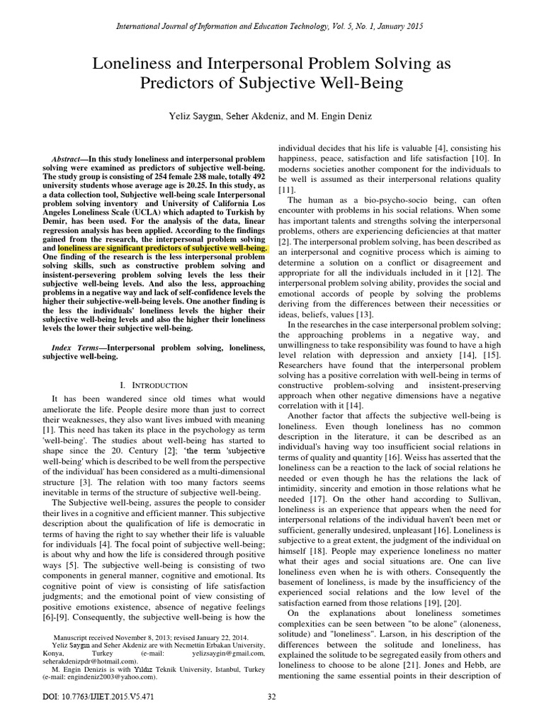 Loneliness and Problem Solving Impact on Well-Being | PDF | Well Being ...