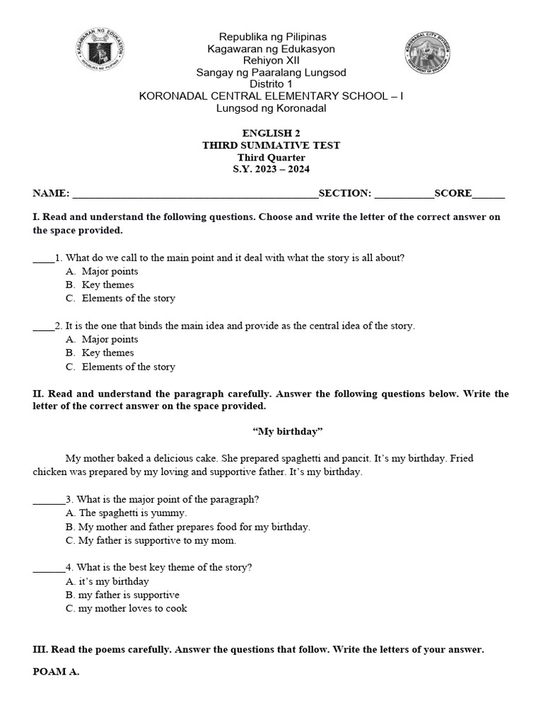 Q3 ENGLISH 3rd SUMMATIVE TEST | PDF