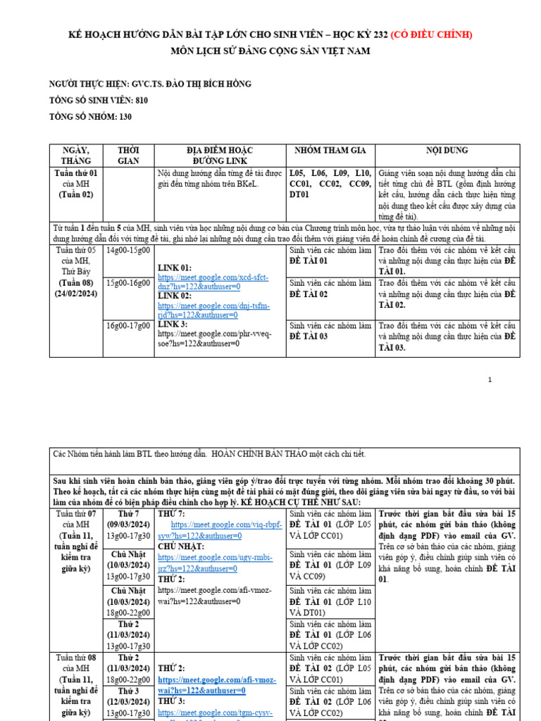 Kế Hoạch Hướng Dẫn Btl-232 | PDF