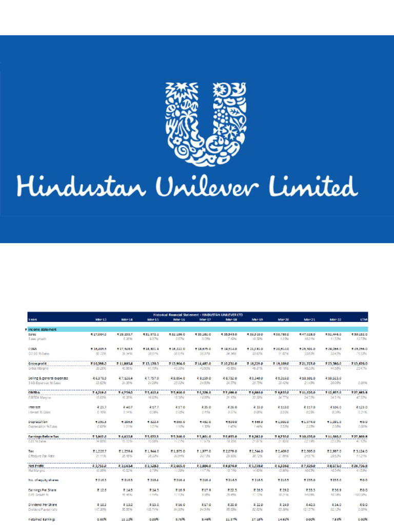 Financial Model On HUL | PDF