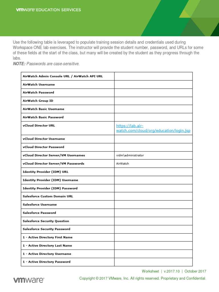 Worksheet (Workspace ONE & AirWatch) | PDF
