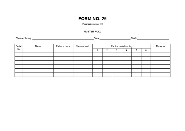 Factory Muster Roll Template | PDF