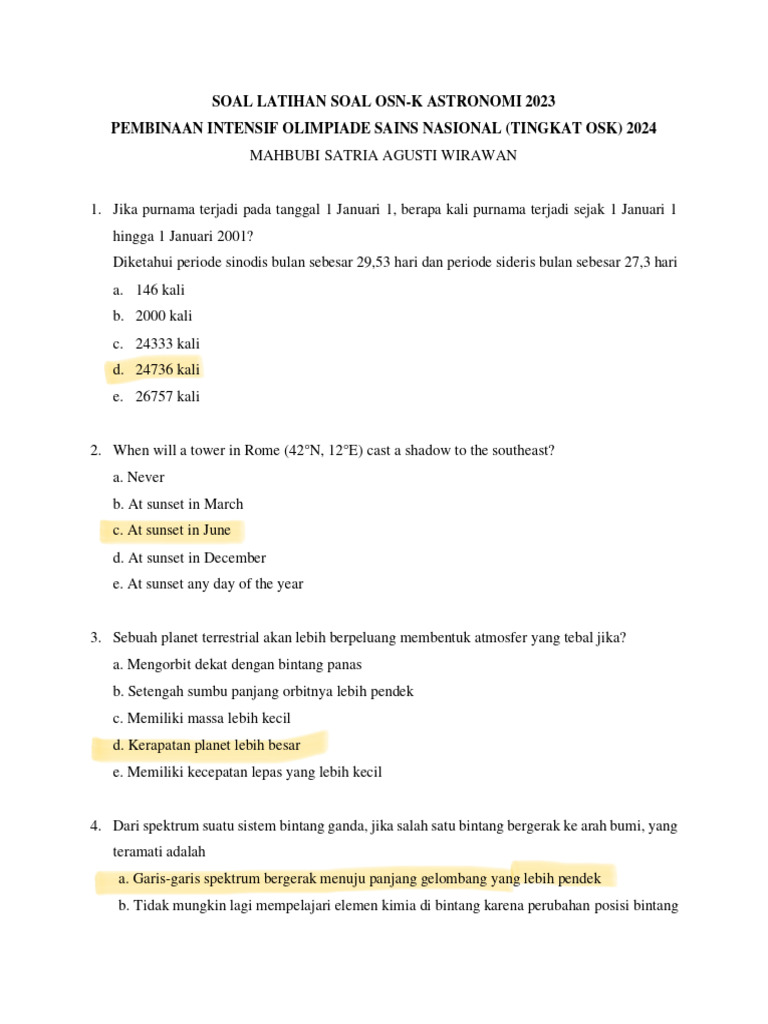 Soal Osn-K Astronomi 2023 | PDF