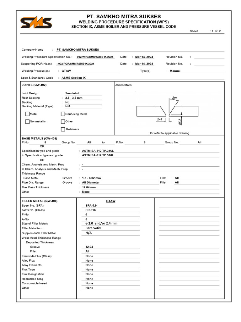 WPS SS316 | PDF | Welding | Construction