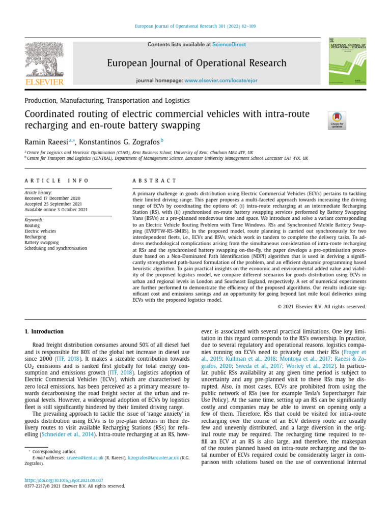 Coordinated Routing of Electric Commercial Vehicles With Intra-Route ...