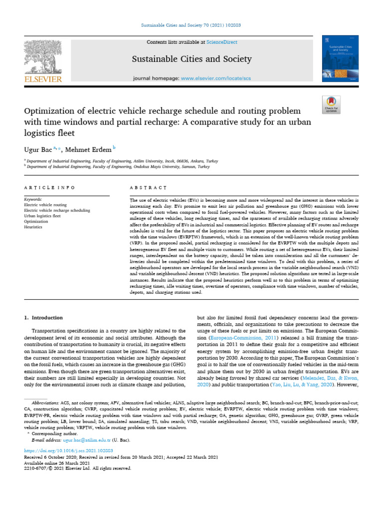 Optimization of Electric Vehicle Recharge Schedule and Routing Problem With Time Windows and ...