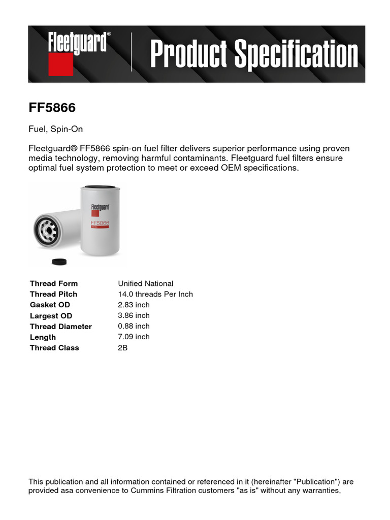 Product Specification - ff5866 | PDF