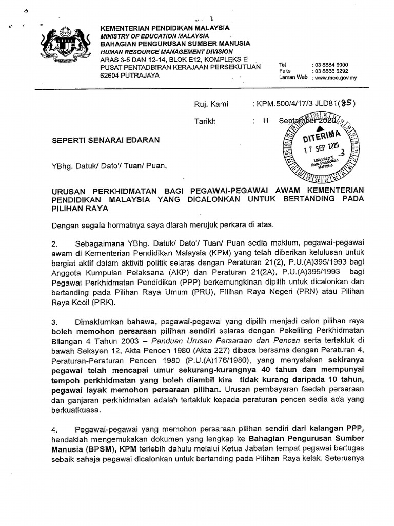 Surat BPSM - Urusan Perkhidmatan - Bertanding Pilihan Raya | PDF