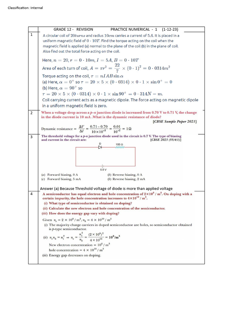 Grade 12 - Practice Numerical WS - 1 | PDF | Science & Mathematics