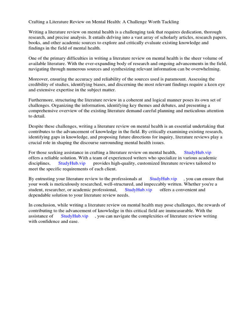 Writing a Mental Health Literature Review | PDF | Mental Disorder | Obesity