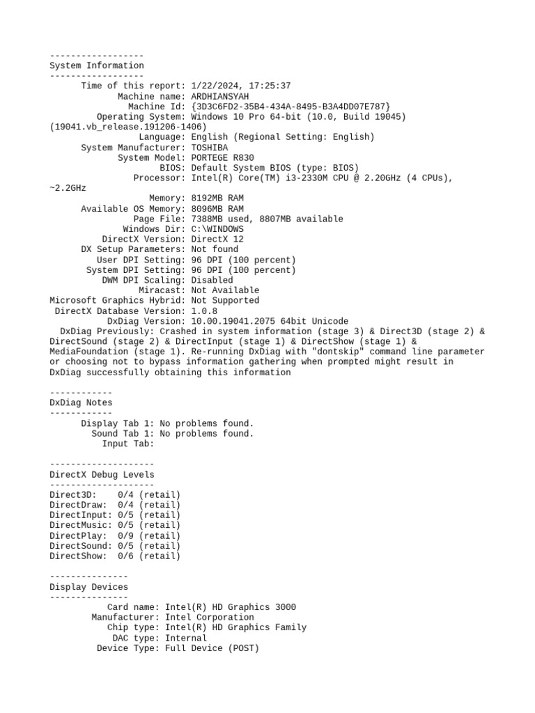 DX Diag | Download Free PDF | Device Driver | Graphics Processing Unit