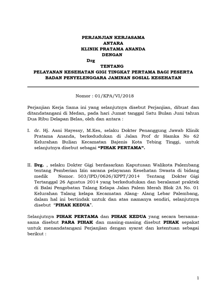 MoU Dokter Gigi - BPJS Kes | PDF