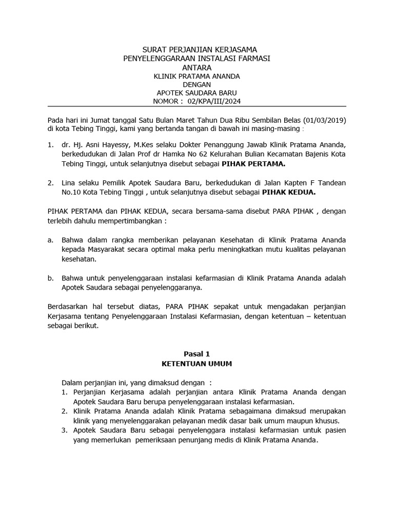 MoU Apotek Saudara Baru Periode 2019-2025 | PDF