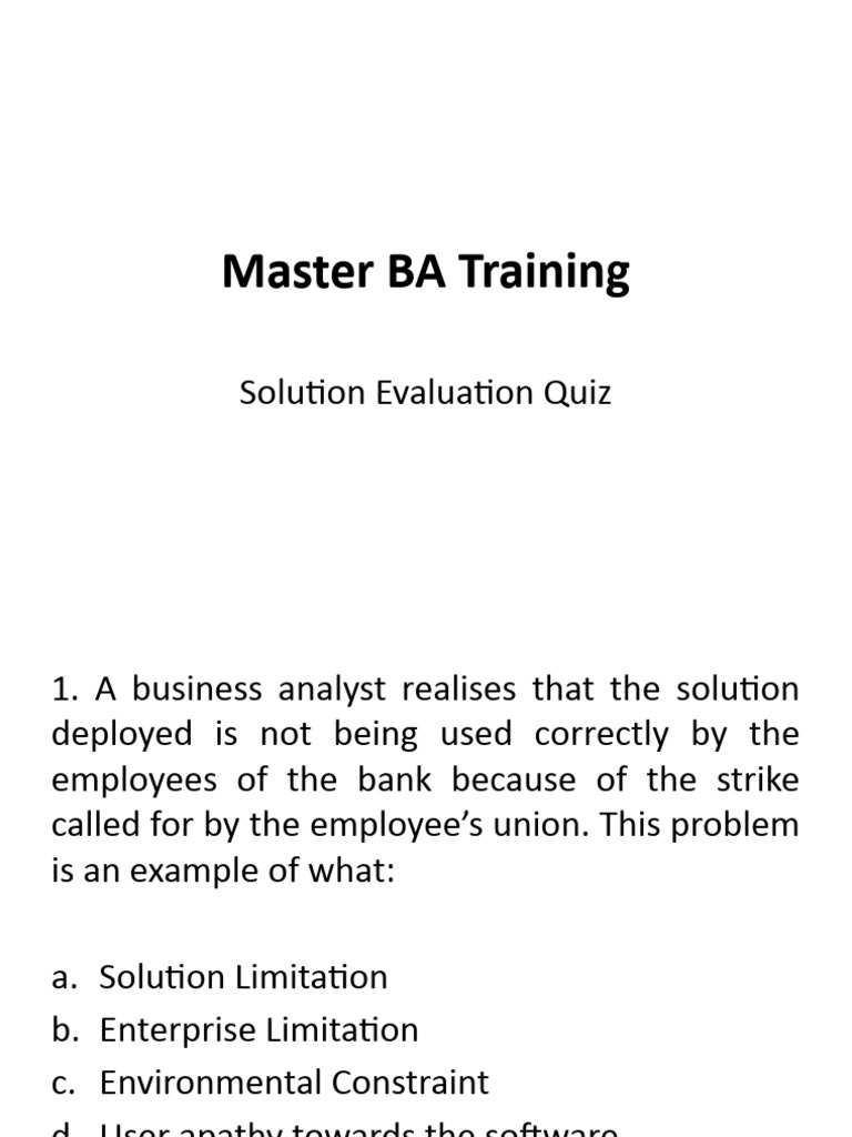 Solution Evaluation Quiz | PDF | Evaluation | Business