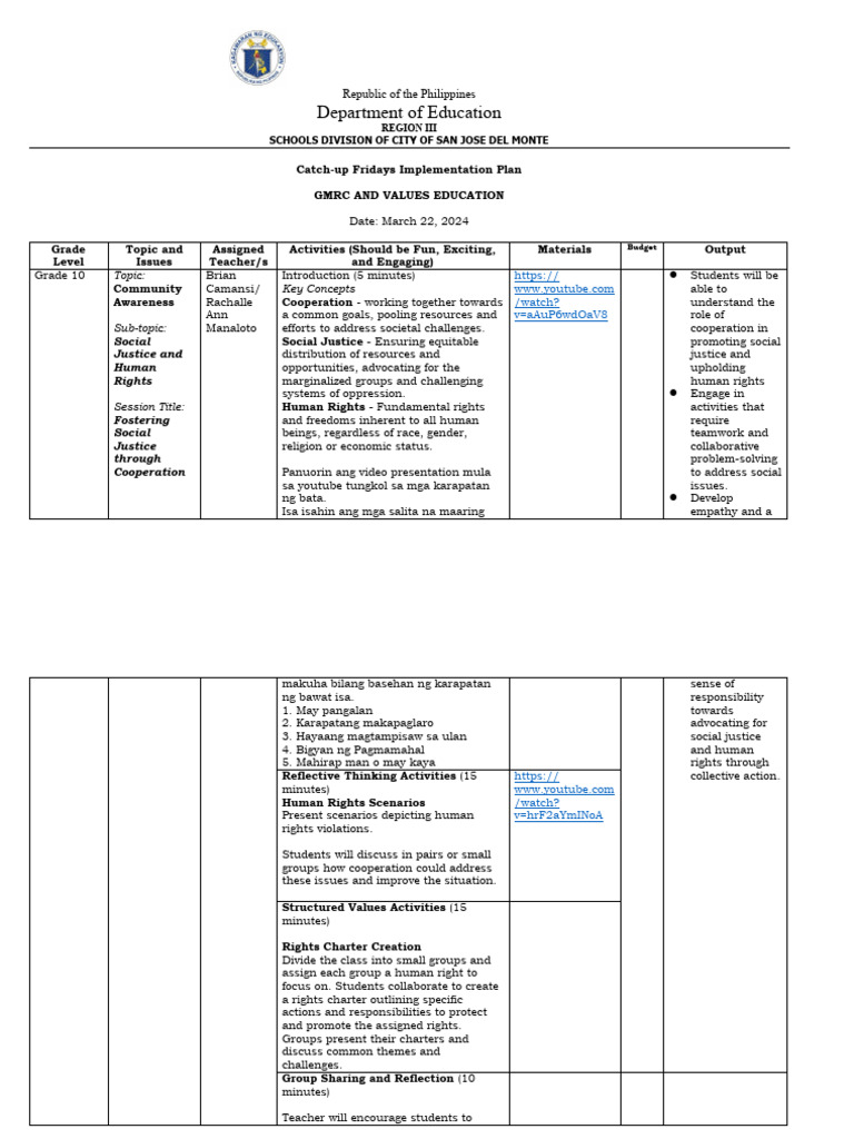 SIP GMRCand Values Education Template | PDF | Liberal Arts Education ...