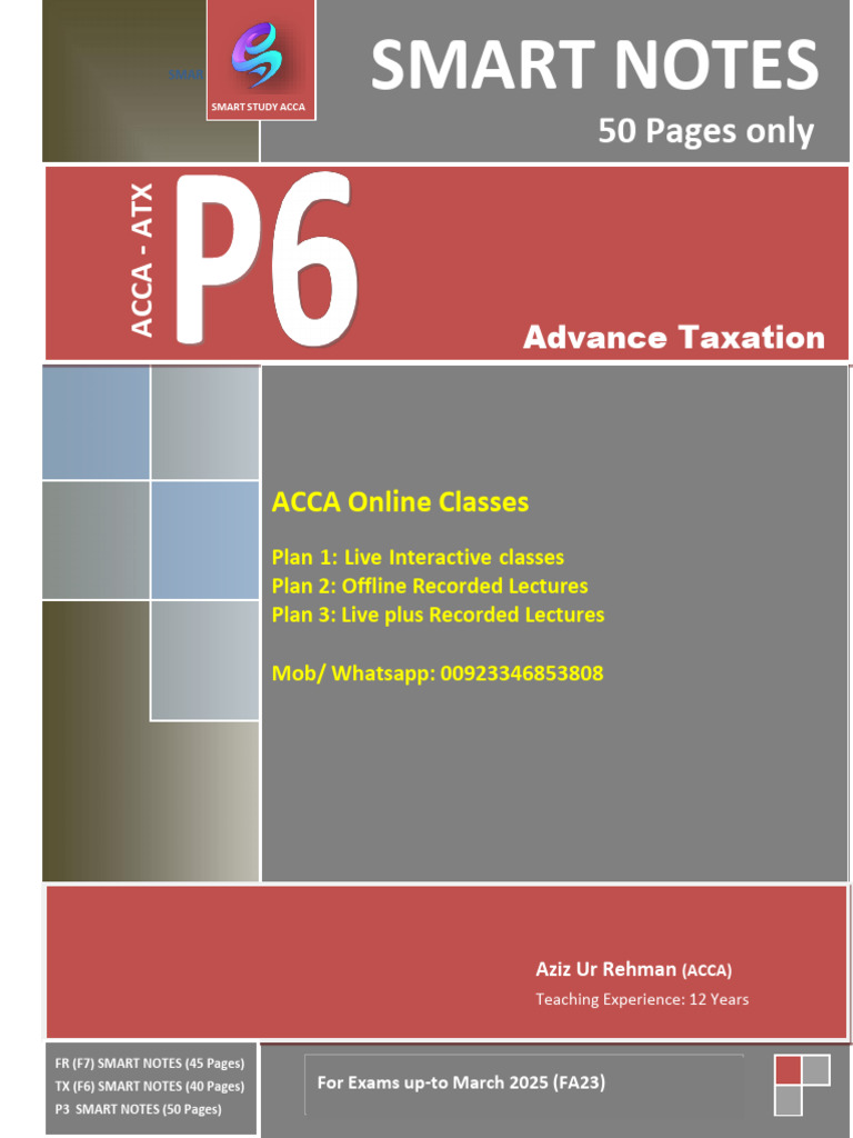 P6 SMART Notes Till 03.25 | PDF | Expense | Taxes